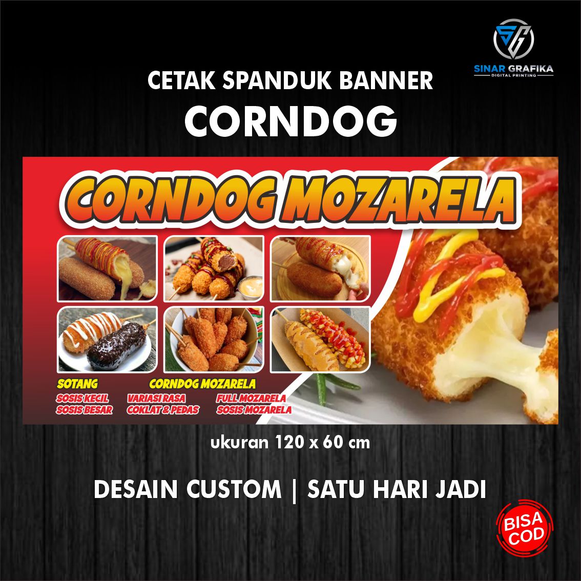Spanduk Banner Jualan Corndog Mozarella Simpel | Bisa Request Desain ...