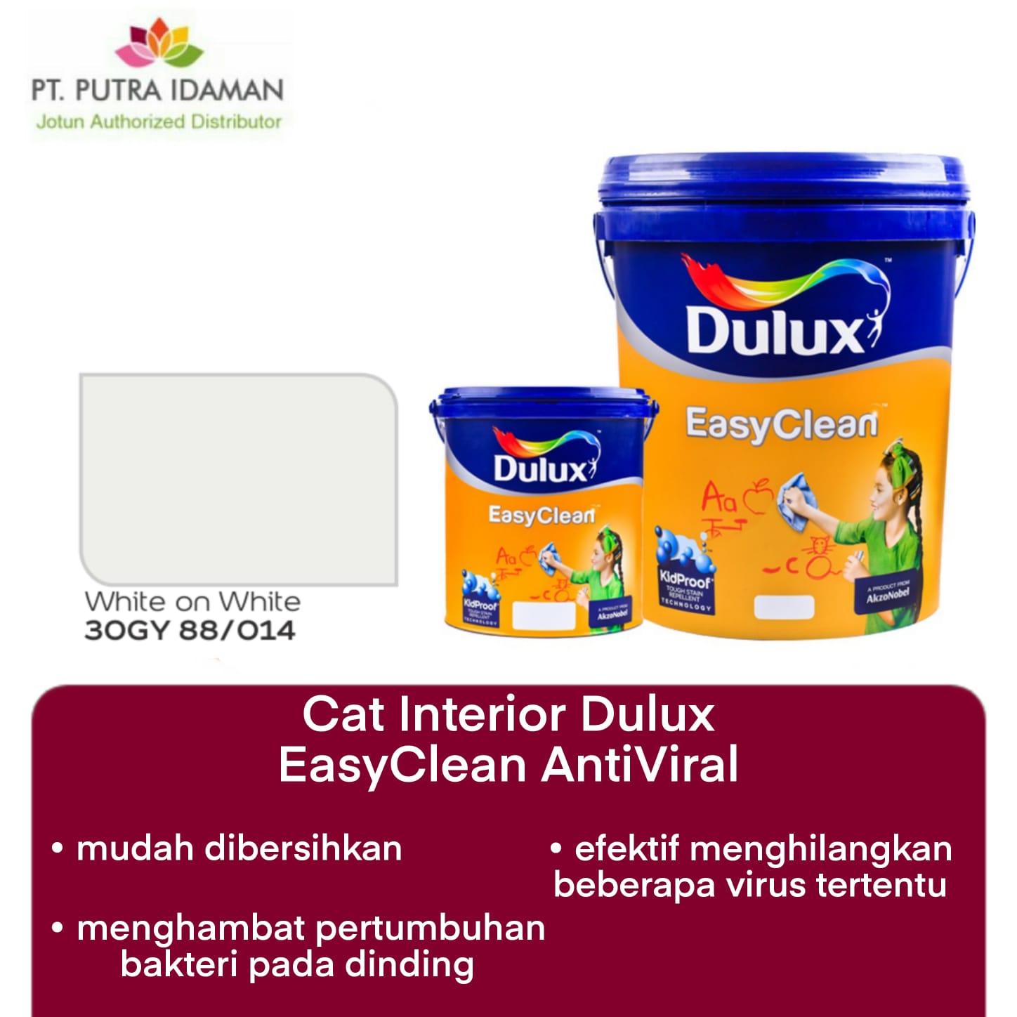 Cat Tembok Interior Dulux Easy Clean Anti Viral - White on White 30GY 88/014 | Lazada Indonesia