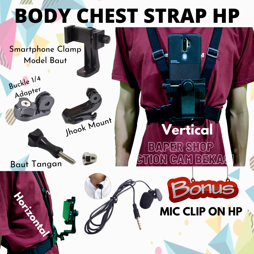 Chest Strap Tali Dada Handphone & Mount Kamera Body Belt Holder HP Clip ...