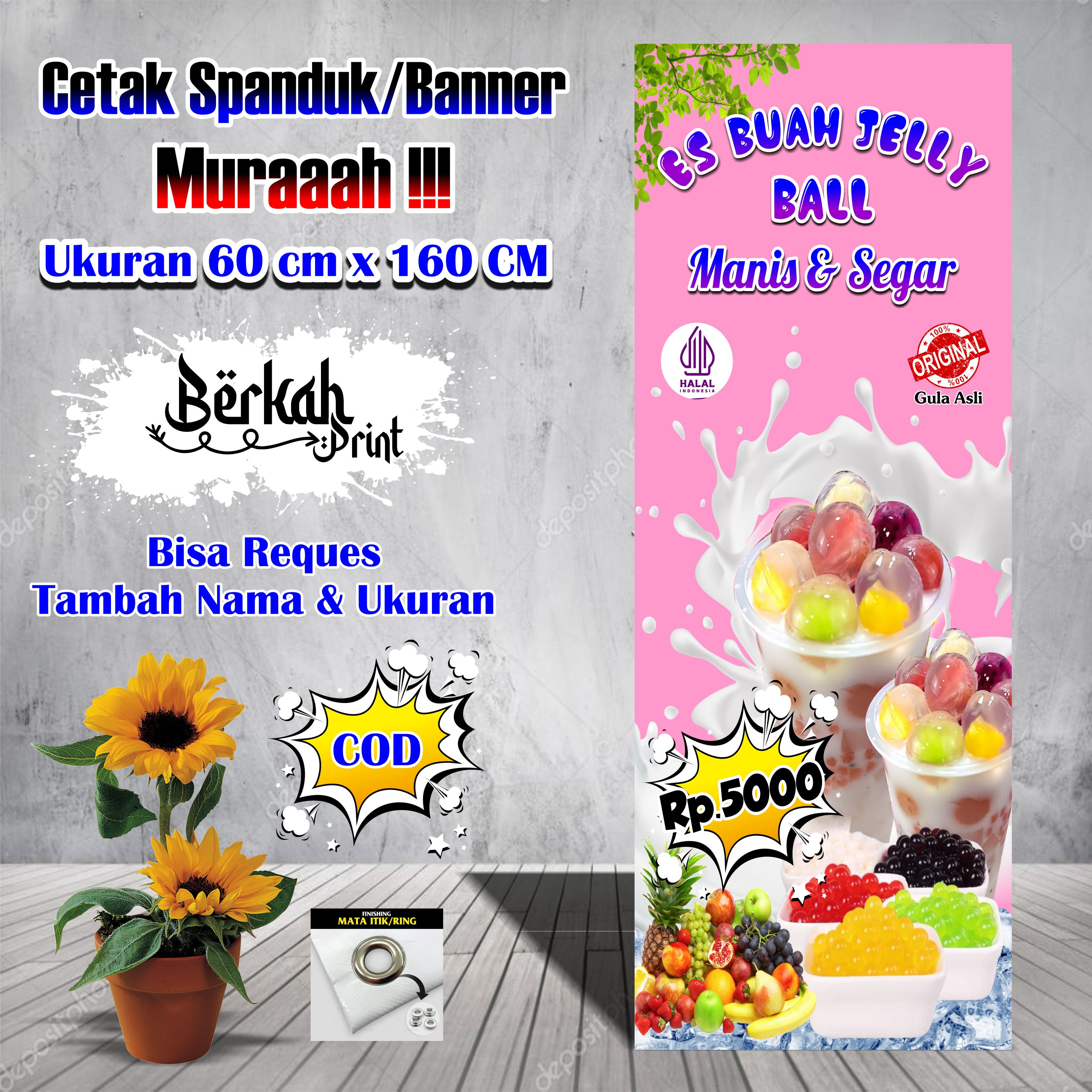Spanduk Banner Es Buah Jelly Ball ukuran 60 cm x160 cm | Lazada Indonesia
