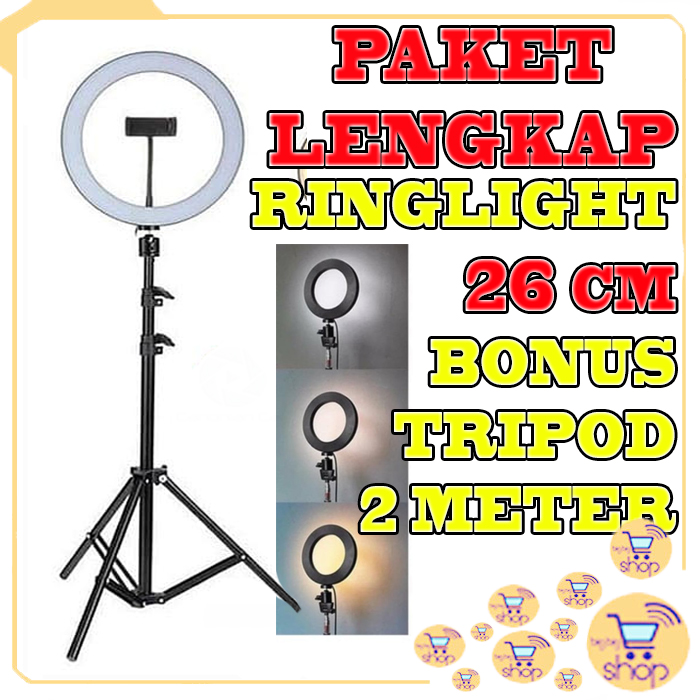 [PAKET TRIPOD] RINGLIGHT LED 26CM LAMPU TIKTOK 26CM / MAKE UP VLOG FREE TRIPOD RING LIGHT ...