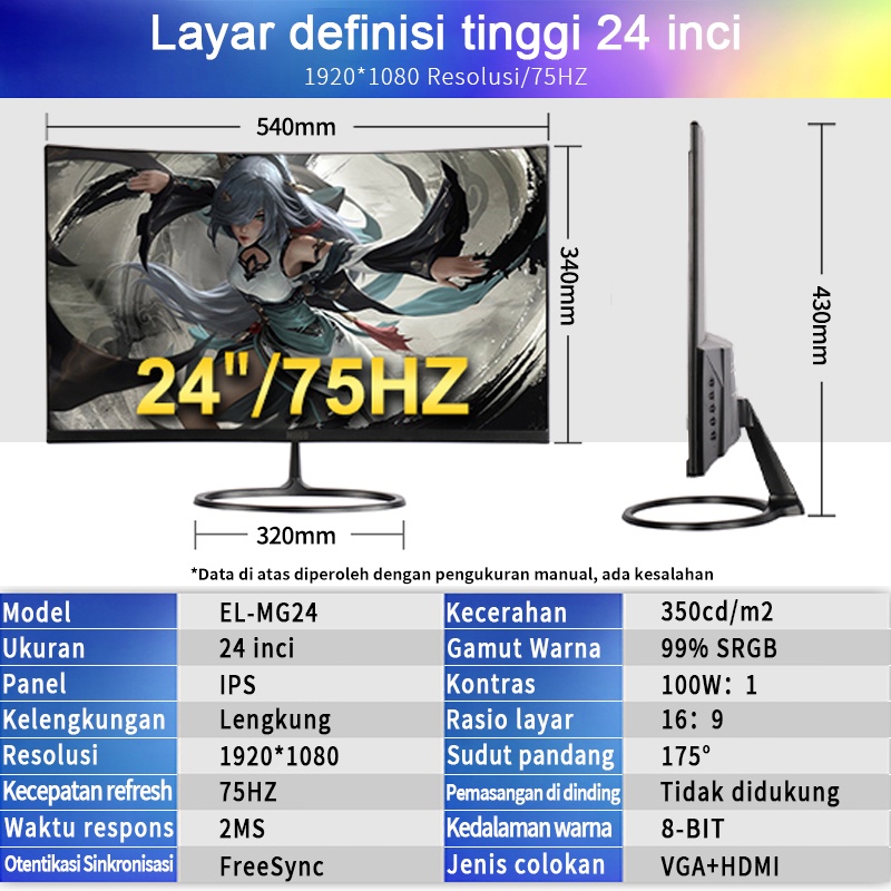 24-inci 144Hz monitor komputer LCD, desktop kantor, gaming, 1080P ...