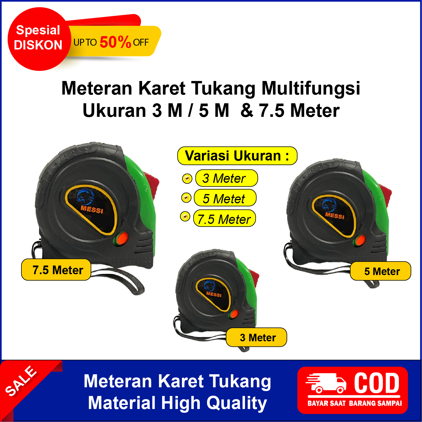Meteran Bangunan 3M 5M 7.5 Meter Alat Ukur Bangunan Meteran Tukang ...