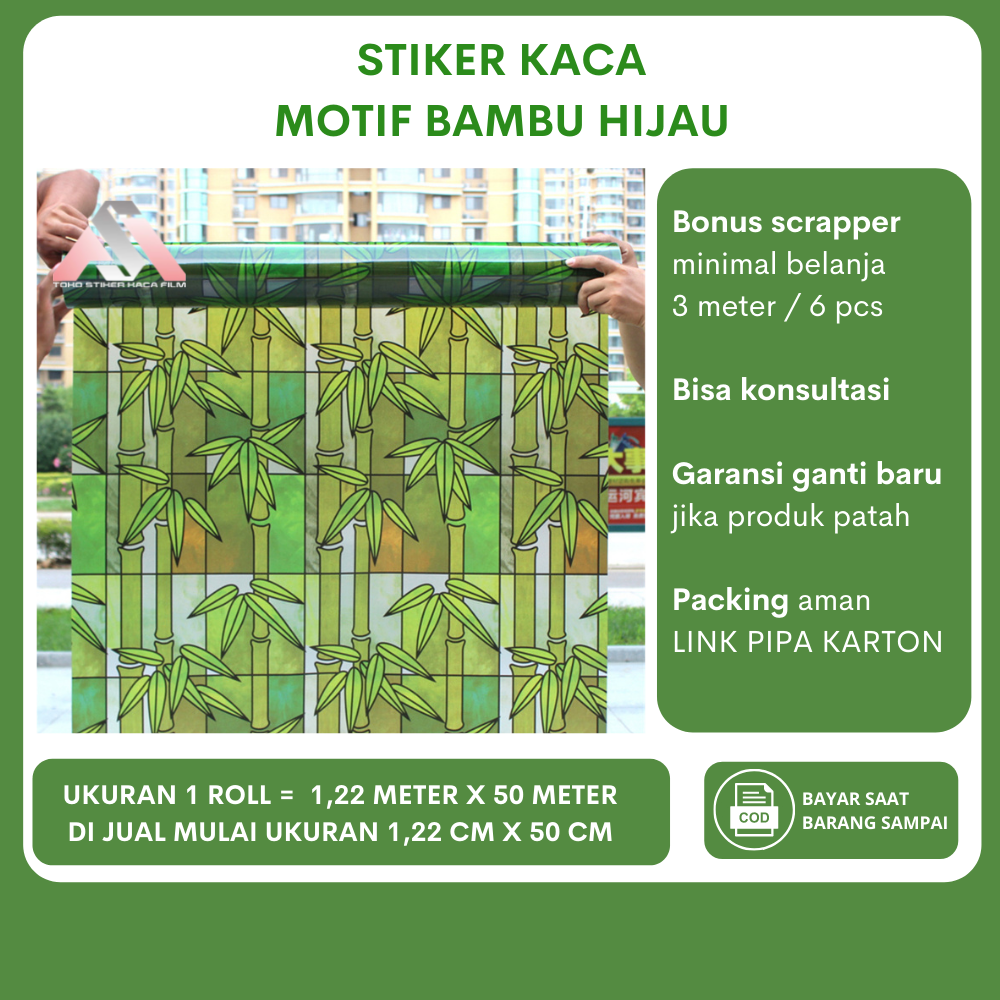 Sticker Stiker Kaca Film Motif Bambu Hijau Jendela Cermin Kacafilm ...