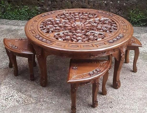 meja ukiran / meja lesehan osin bulat 4 kursi | Lazada Indonesia