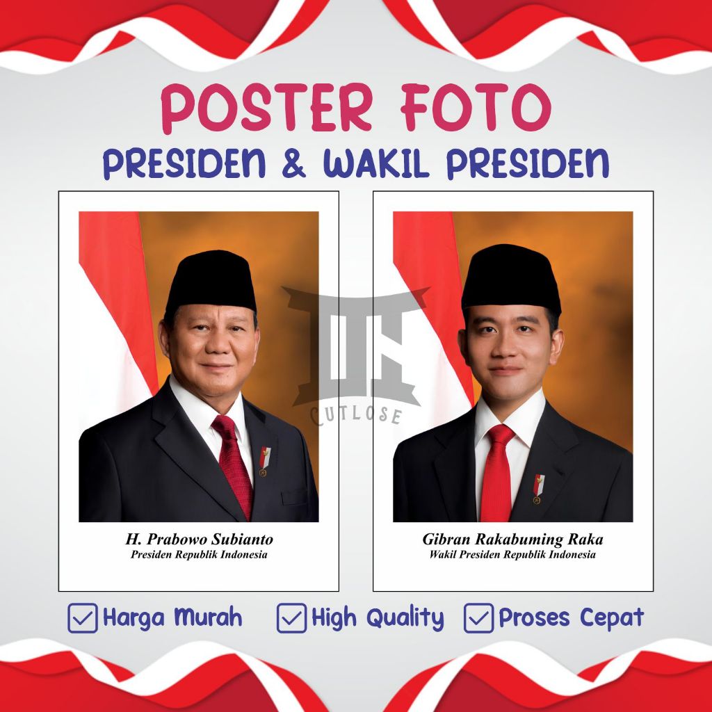 Poster Presiden Prabowo Cetak Foto Gibran Wakil Presiden Indonesia ...