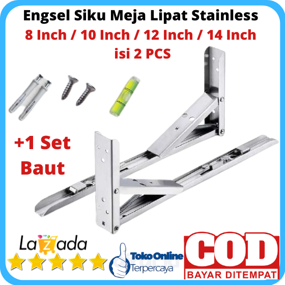 BRACKET ENGSEL SIKU STAINLESS STEEL LOAD 65KG 8 INCH / 10 INCH / 12 ...