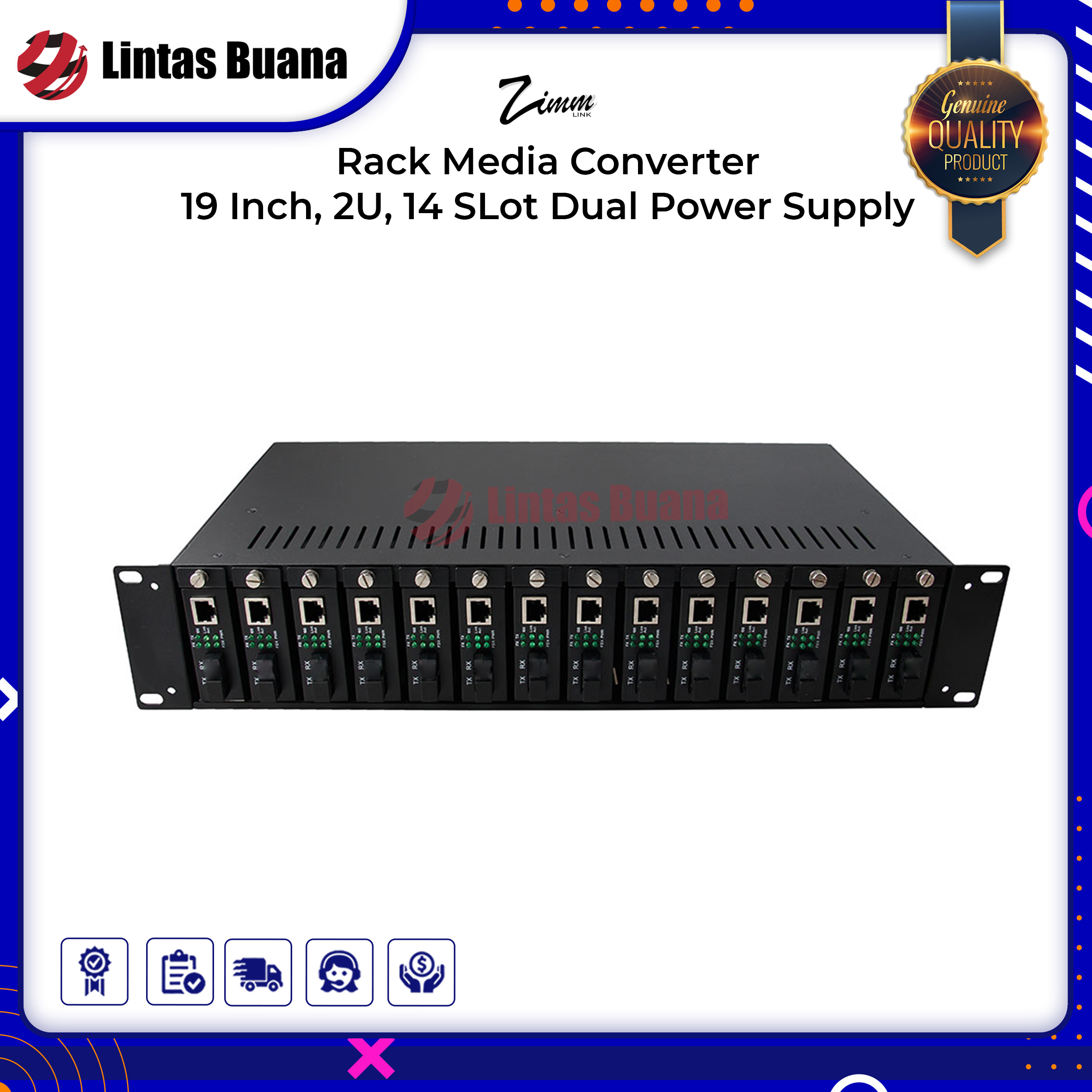 Zimmlink Rack Media Converter 19 Inch 2U 14SLot Dual Power Supply ...