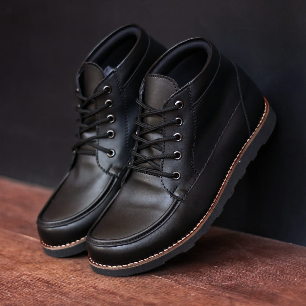 Sepatu Boots Pria Mr Joe Sneakers Tinggi Kulit Hitam Coklat Bertali ...