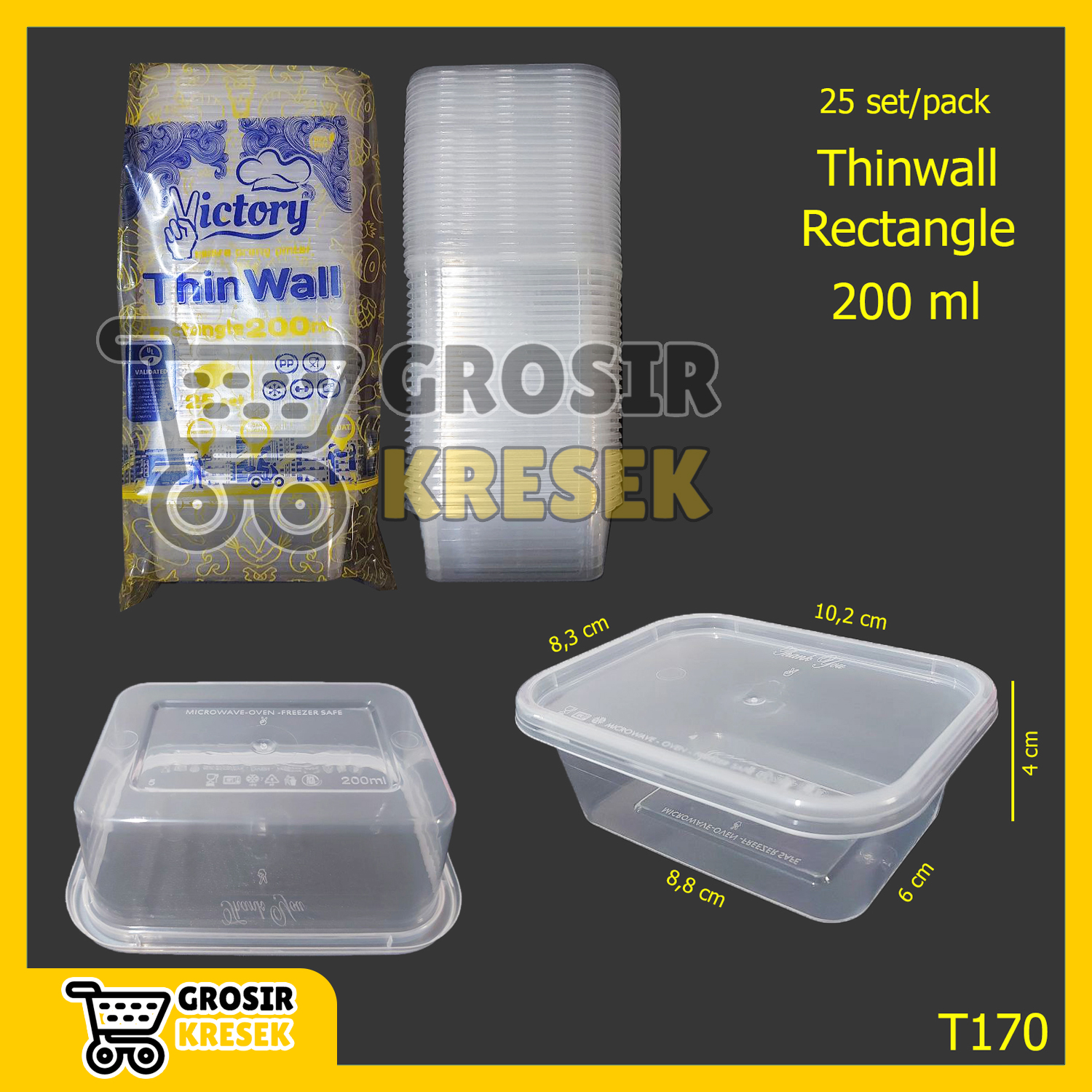 T170 Thin Wall Victory Rectangle Ukuran 200 Ml Food Container Kotak