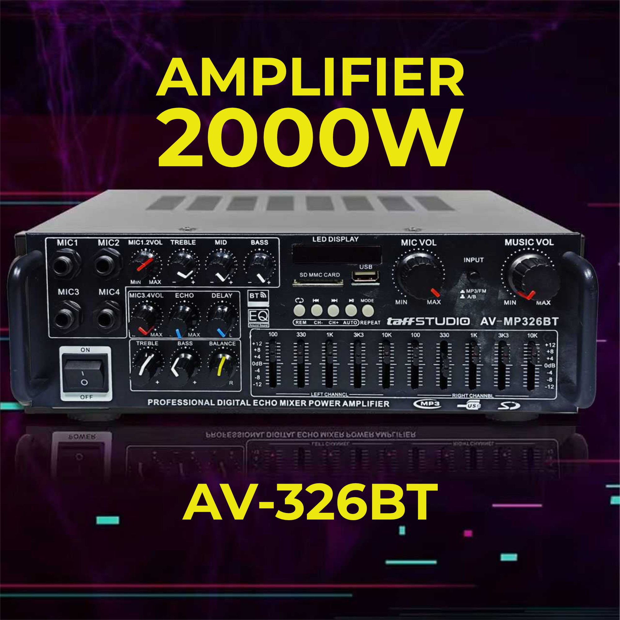 Power Amplifier 2000W Bluetooth EQ Audio Amplifier Karaoke Home Theater ...