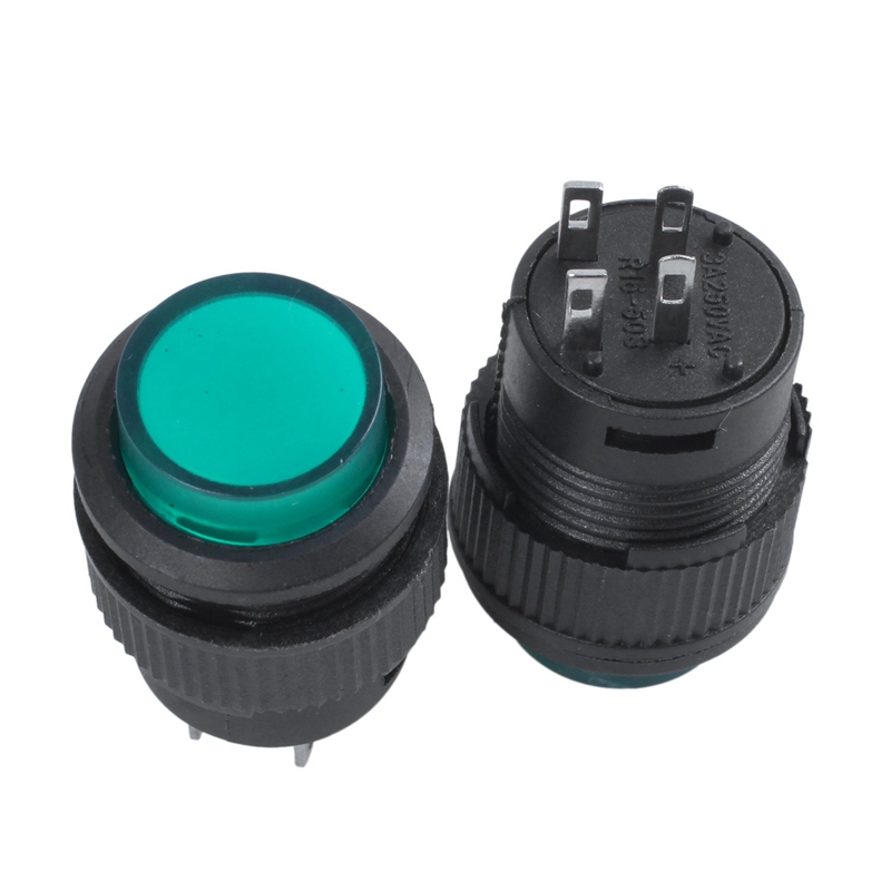 2 Pcs 4 Terminals Green LED Lamp Momentary Push Button Switch DC 3V ...