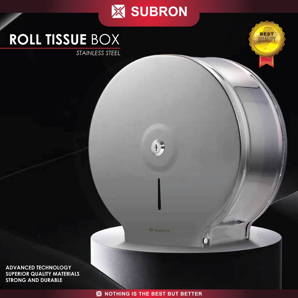 SUBRON Rolling Tissue Box Stainless Tempat Tisu Bulat Besar Wadah Kunci ...