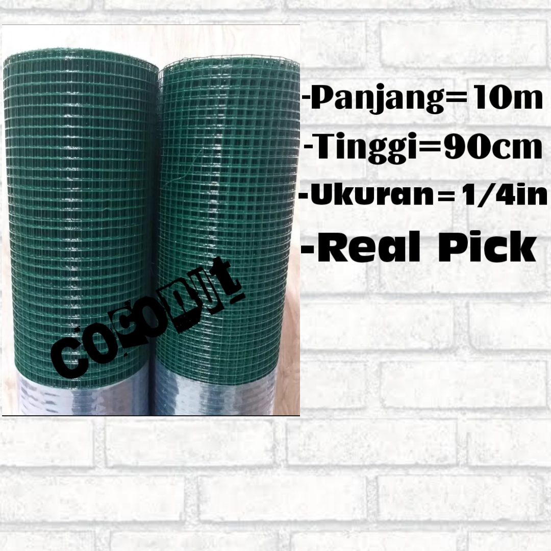 Ram Kawat Loket Lapis PVC Hijau Kotak 1/4 inc Panjang 10 m Tinggi 90 cm ...