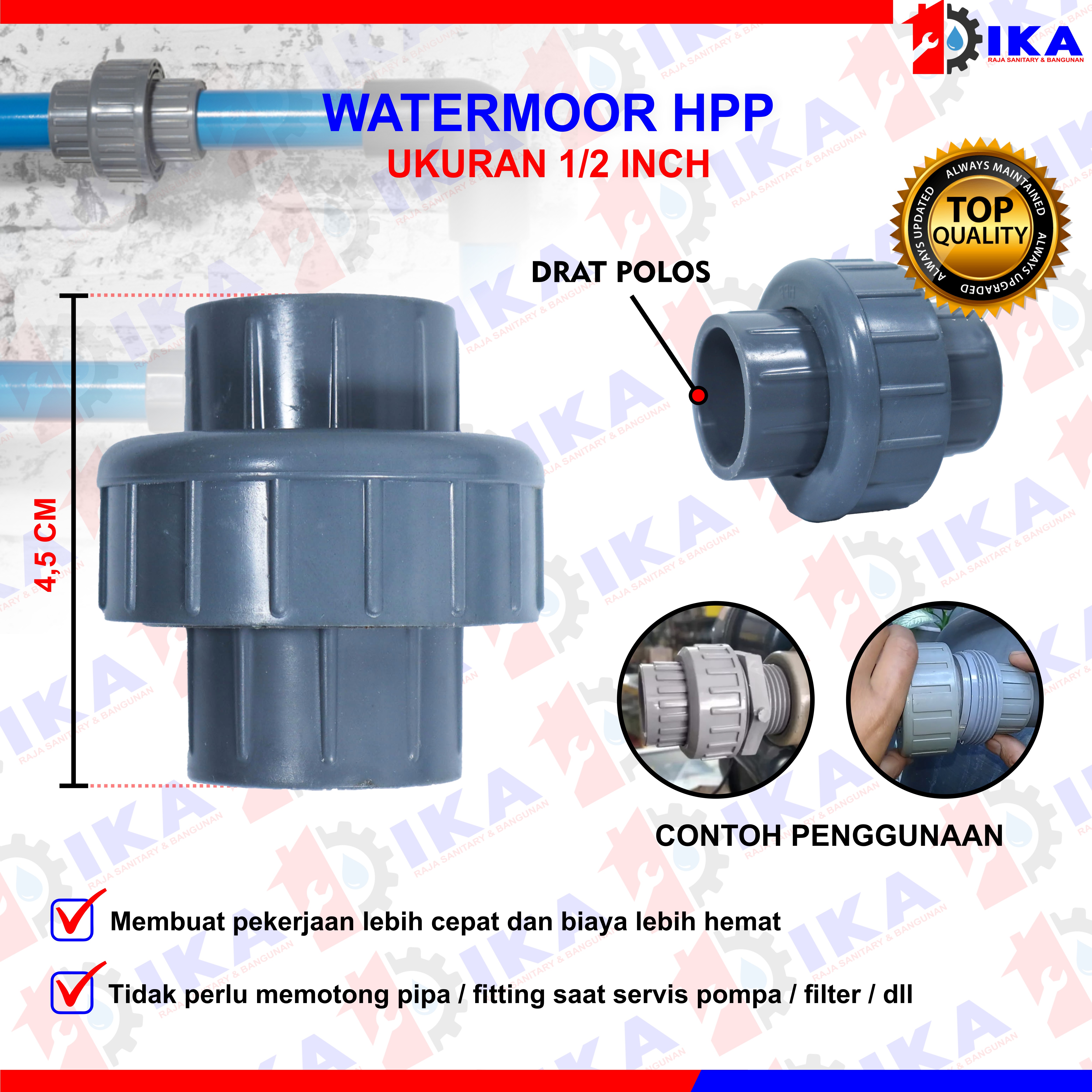 WATERMUR WATERMOOR POLOS PVC 1 - 1/2 - 3/4 INCH WATER UNION SOCKET ...