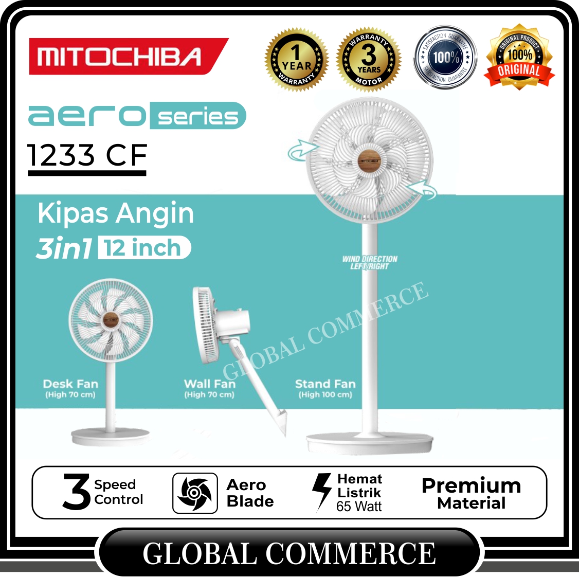 MITOCHIBA Aero Series Kipas Angin 3in1 Fan 12 Inch 1233CF | 1233-CF Angin Super Kencang | Lazada ...