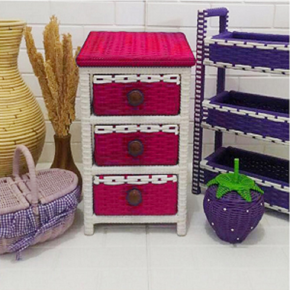 TERMURAH Meja Lemari Laci 3 Susun Atas Kotak Lemari Rotan Rak 3 Laci ...