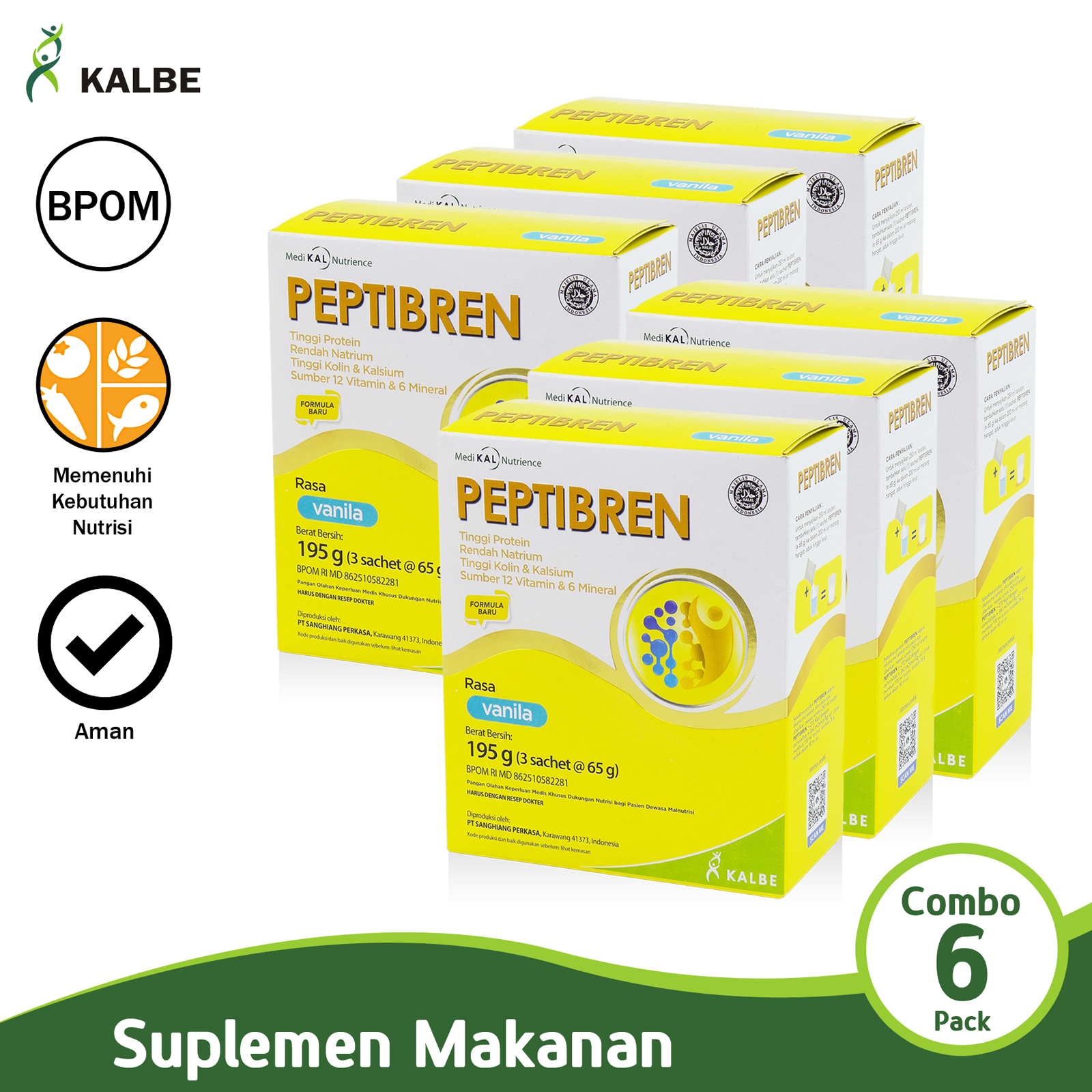 KALBE Peptibren Vanilla Susu Kesehatan Combo 6 Pack Pangan Olahan Untuk ...