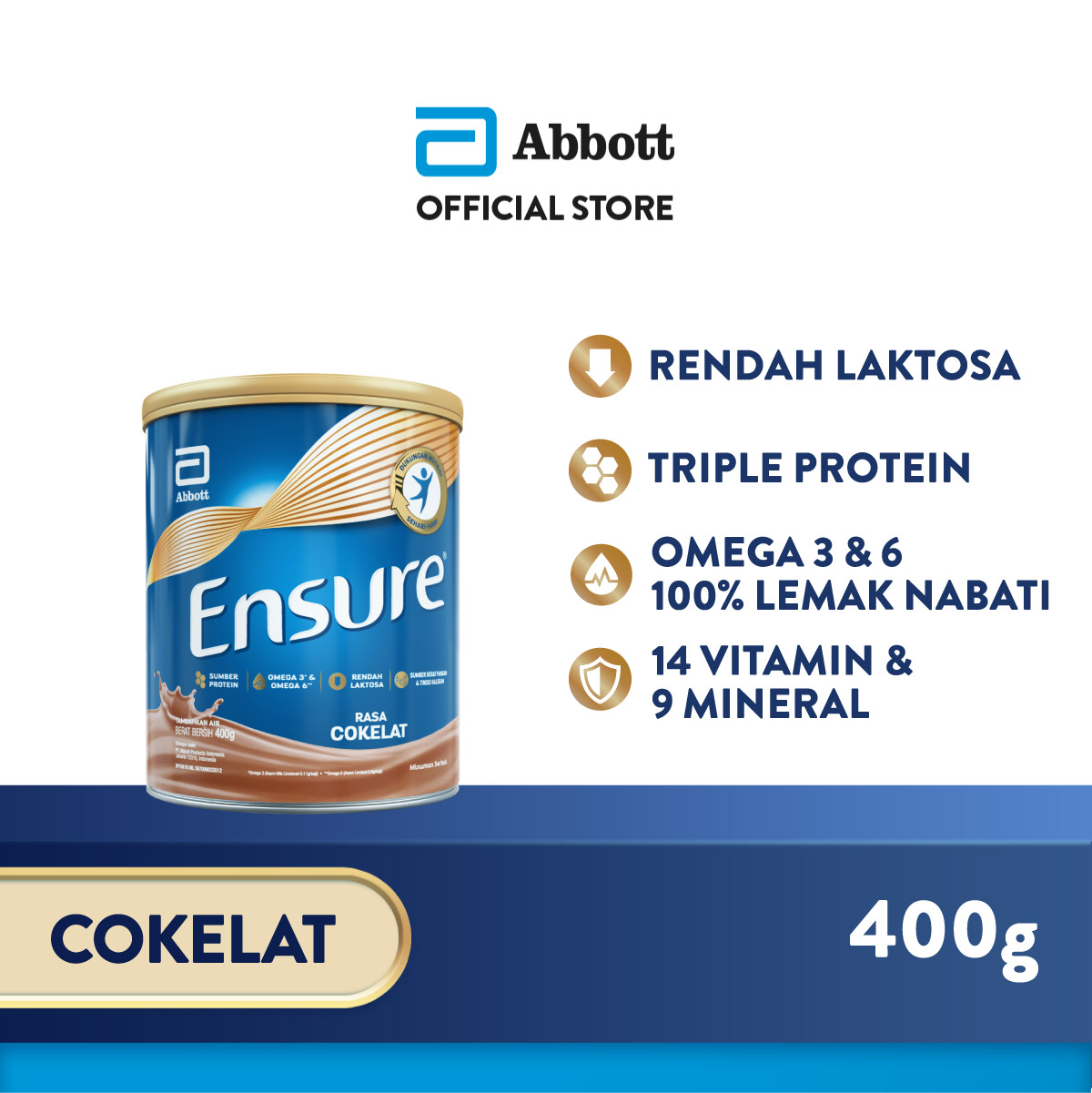 Ensure Coklat 400g Susu Nutrisi Dewasa Rendah Laktosa - Adult Nutrition ...