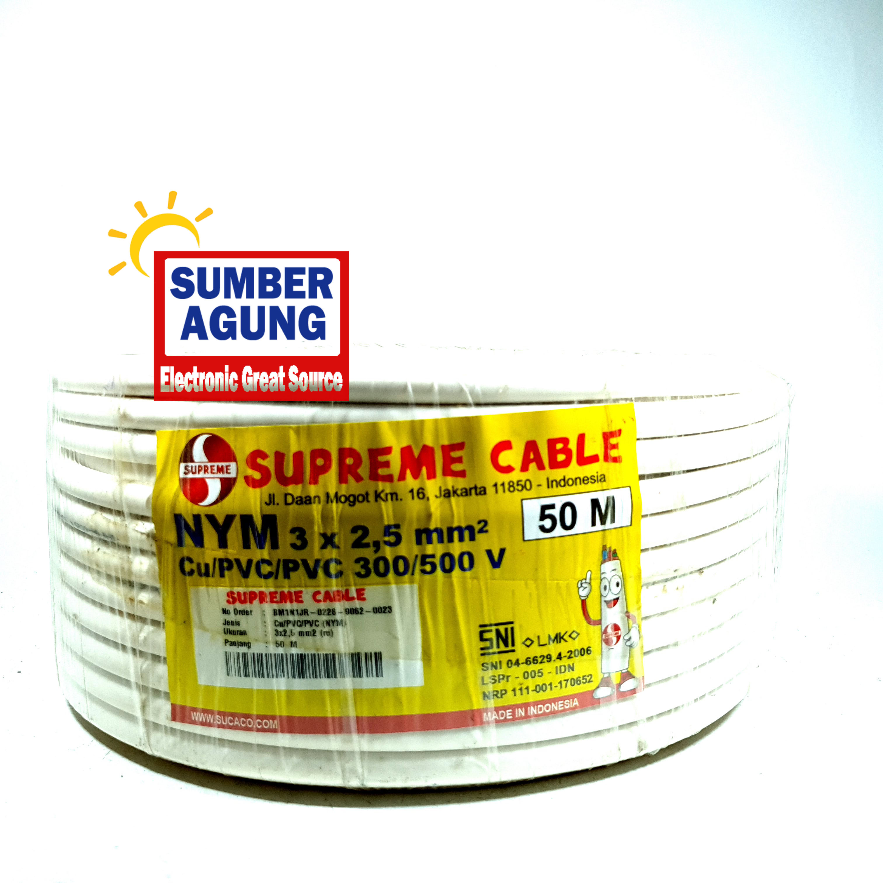 Supreme Kabel NYM 3x2.5 50M 50Meter 3x2.5mm Kabel Putih Isi 3 Besar SNI ...