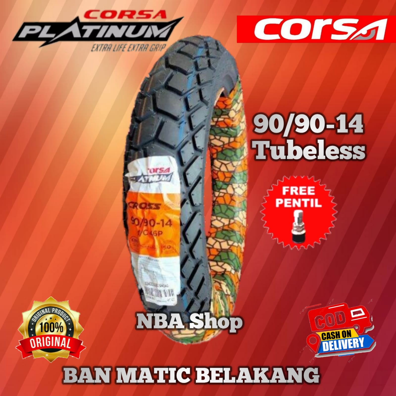 Ban Corsa Cross S 90/90 Ring 14 Tubeless Ban Motor Free Pentil | Lazada ...