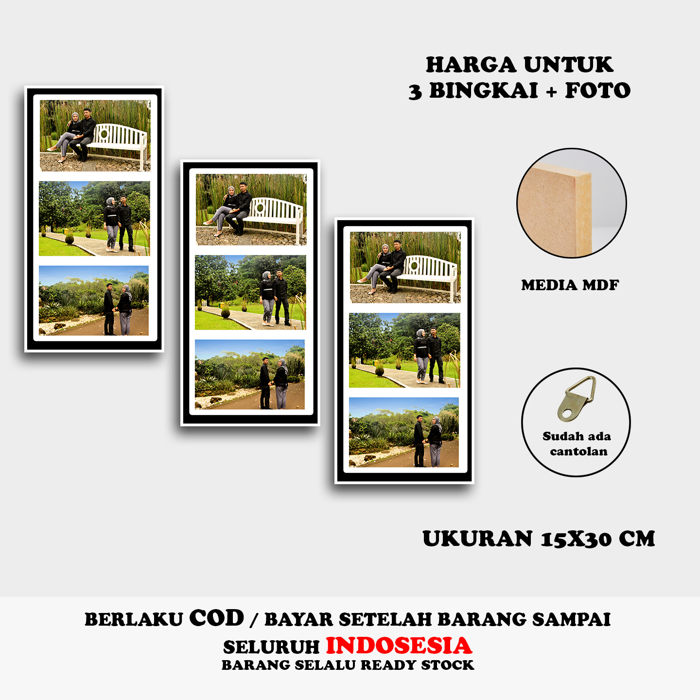 CETAK FOTO + BINGKAI , 1 BINGKAIN BISA 3 FOTO , UKURAN 15x30cm | Lazada ...