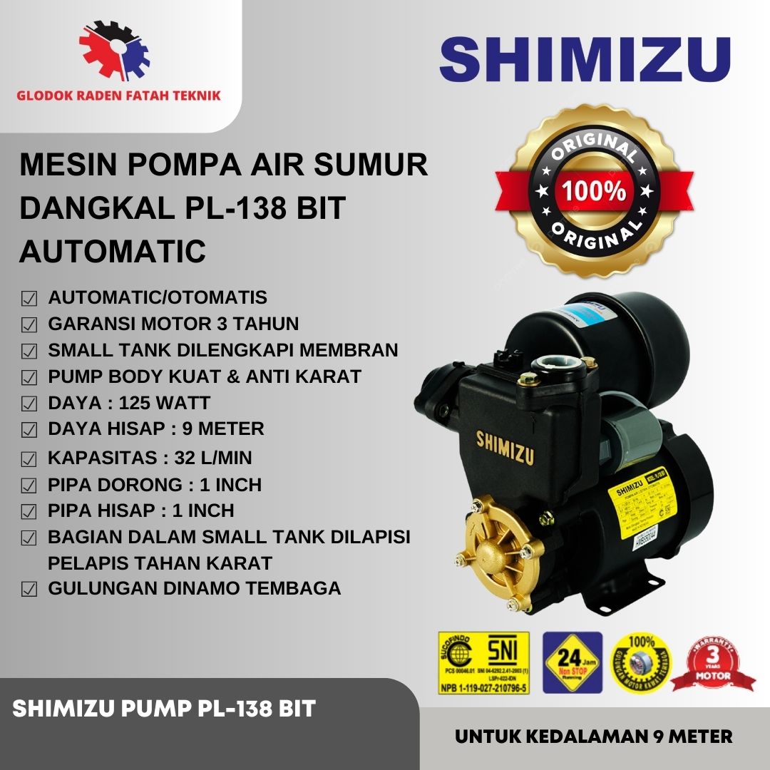 SHIMIZU PL-138 BIT Pompa Air Otomatis Sumur dangkal | Lazada Indonesia