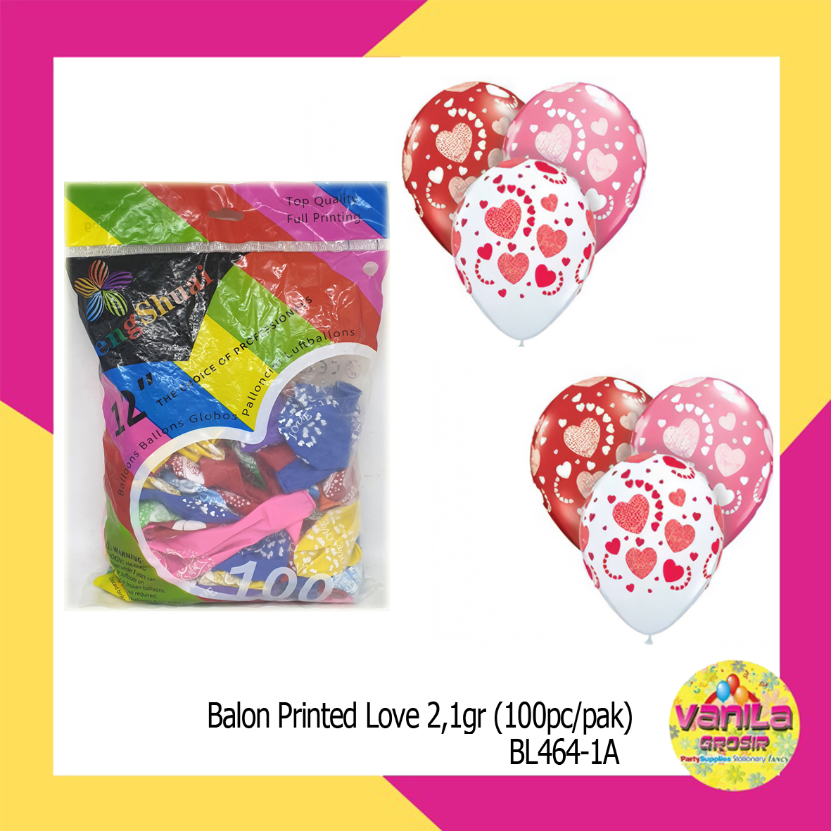 (100Pcs) Balon Printed Love 2,1gr, balon latex, balon hbd, balon love ...