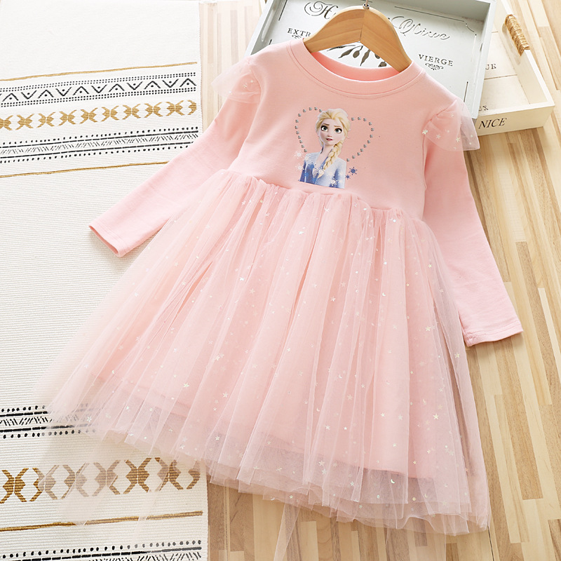 Anak Perempuan Frozen Elsa Dicetak Tulle Princess Dress Anak Lengan ...