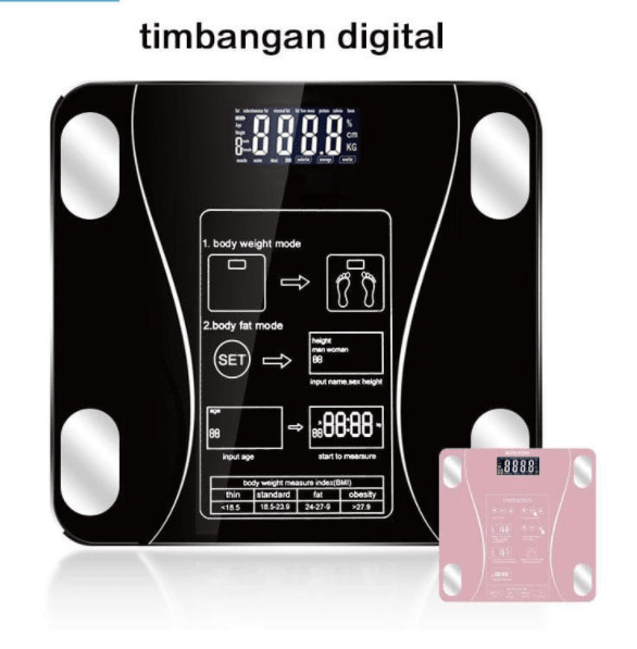 Timbangan Badan Digital Supscale(V3B1) Rainbow Injak Pengukur Kaca Body ...