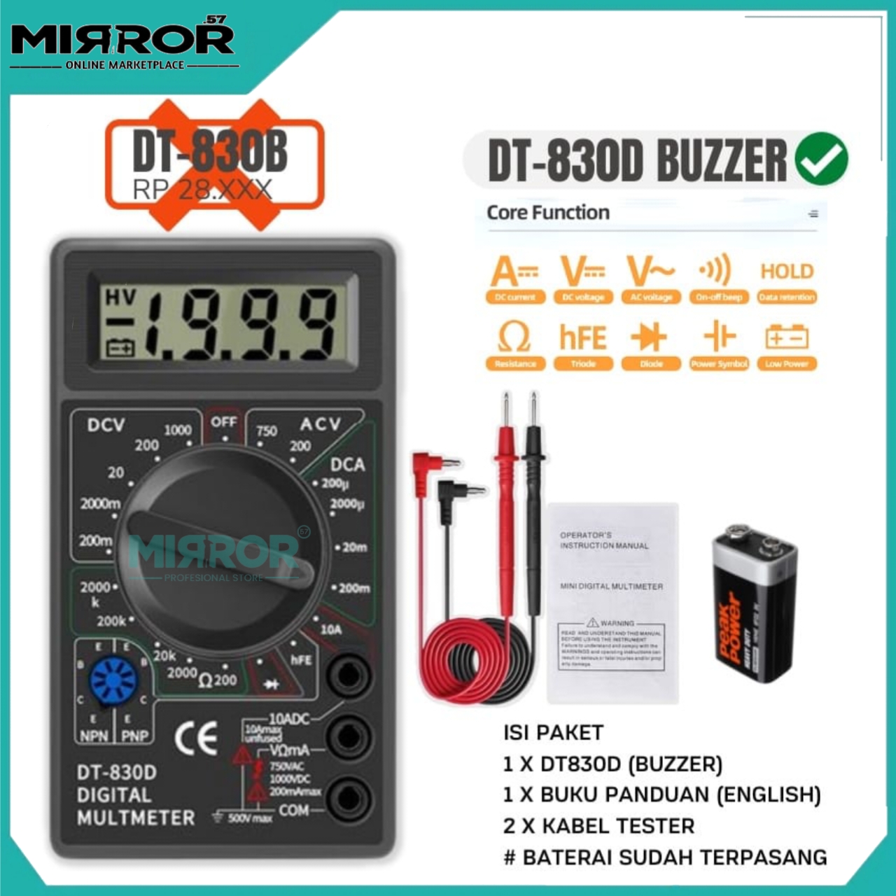 Digital Multimeter LCD Tester Arus Listrik AC/DC Voltage, Current ...