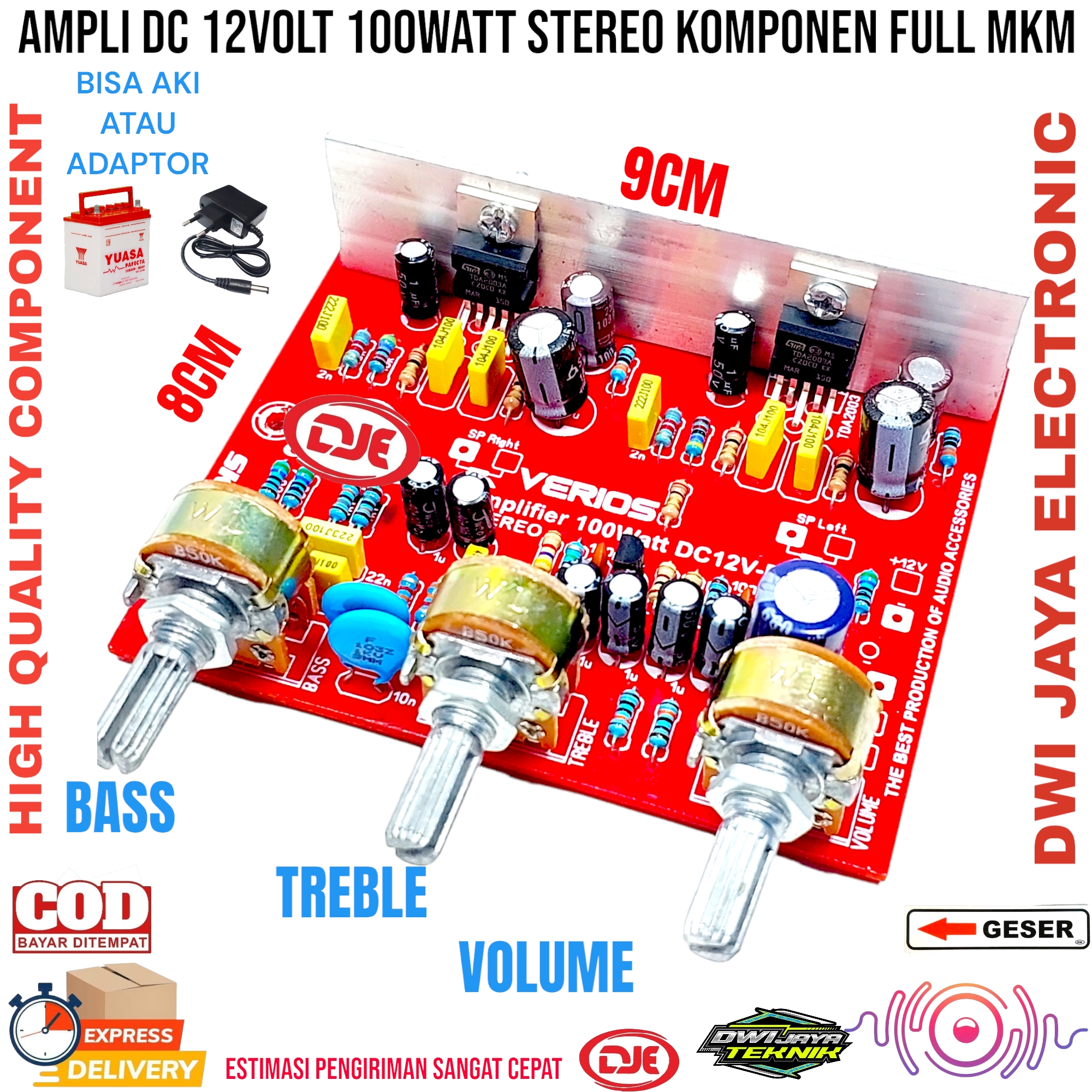 AMPLI DC ACTIVE SPEAKER STEREO DC 12VOLT 100WATT Komponen Full Komponen ...