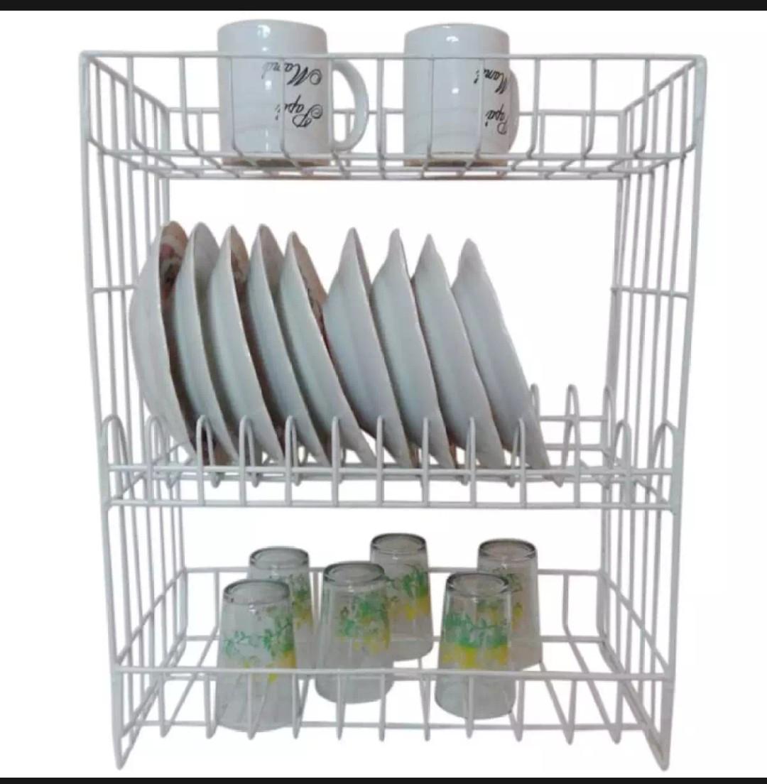 Rak Piring dan Gelas Susun 3 - Putih Kitchen set | Lazada Indonesia