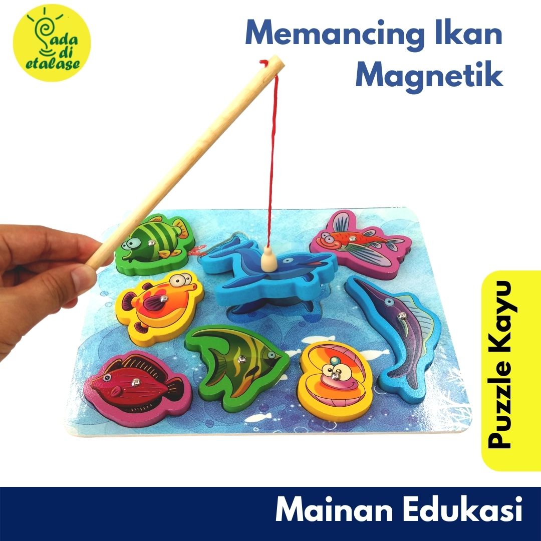 Mainan Edukasi Wooden Puzzle Kayu Montessori Pancing Ikan 3D Chunky ...