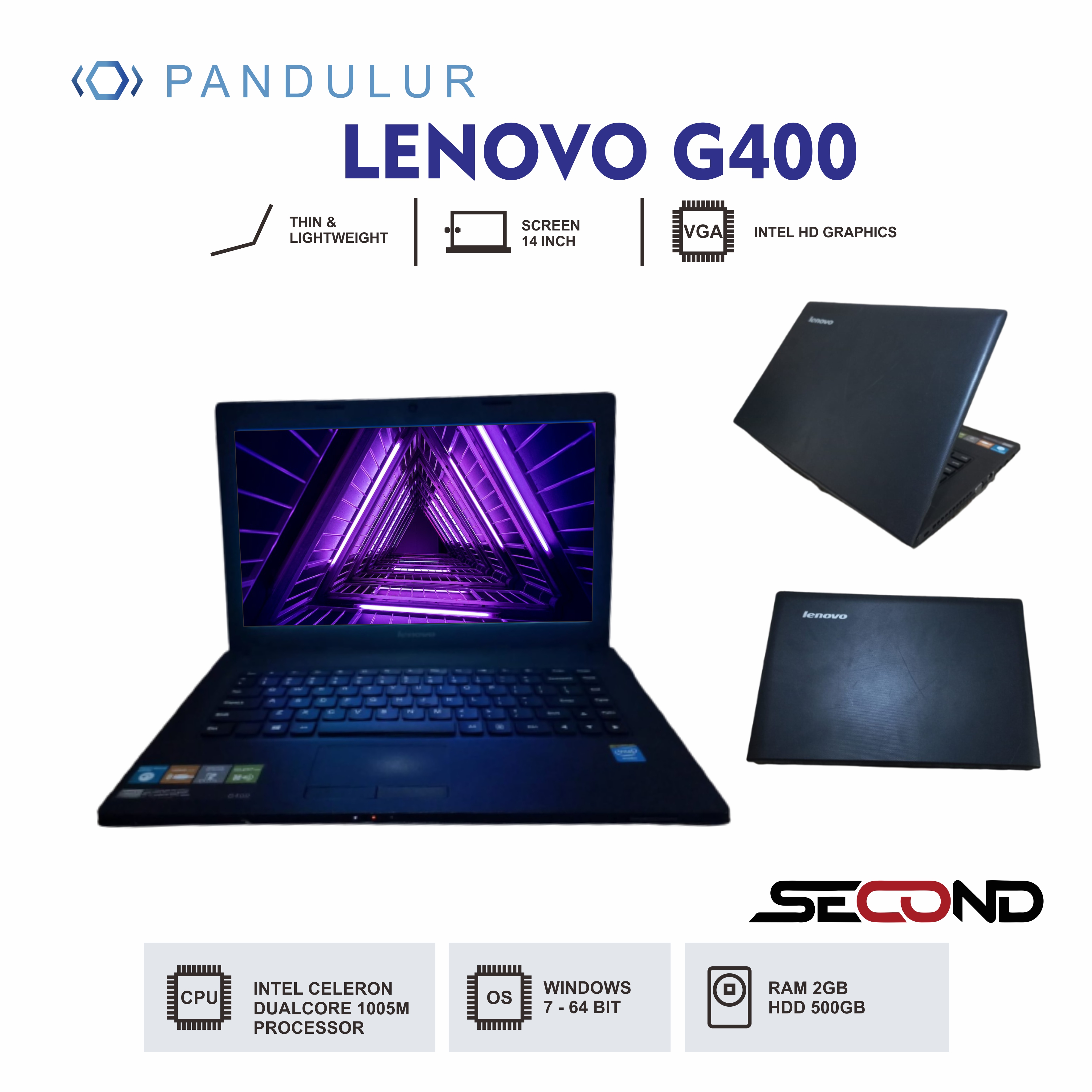 LENOVO G400 Black Celeron RAM 2GB HDD 500GB Second | Lazada Indonesia