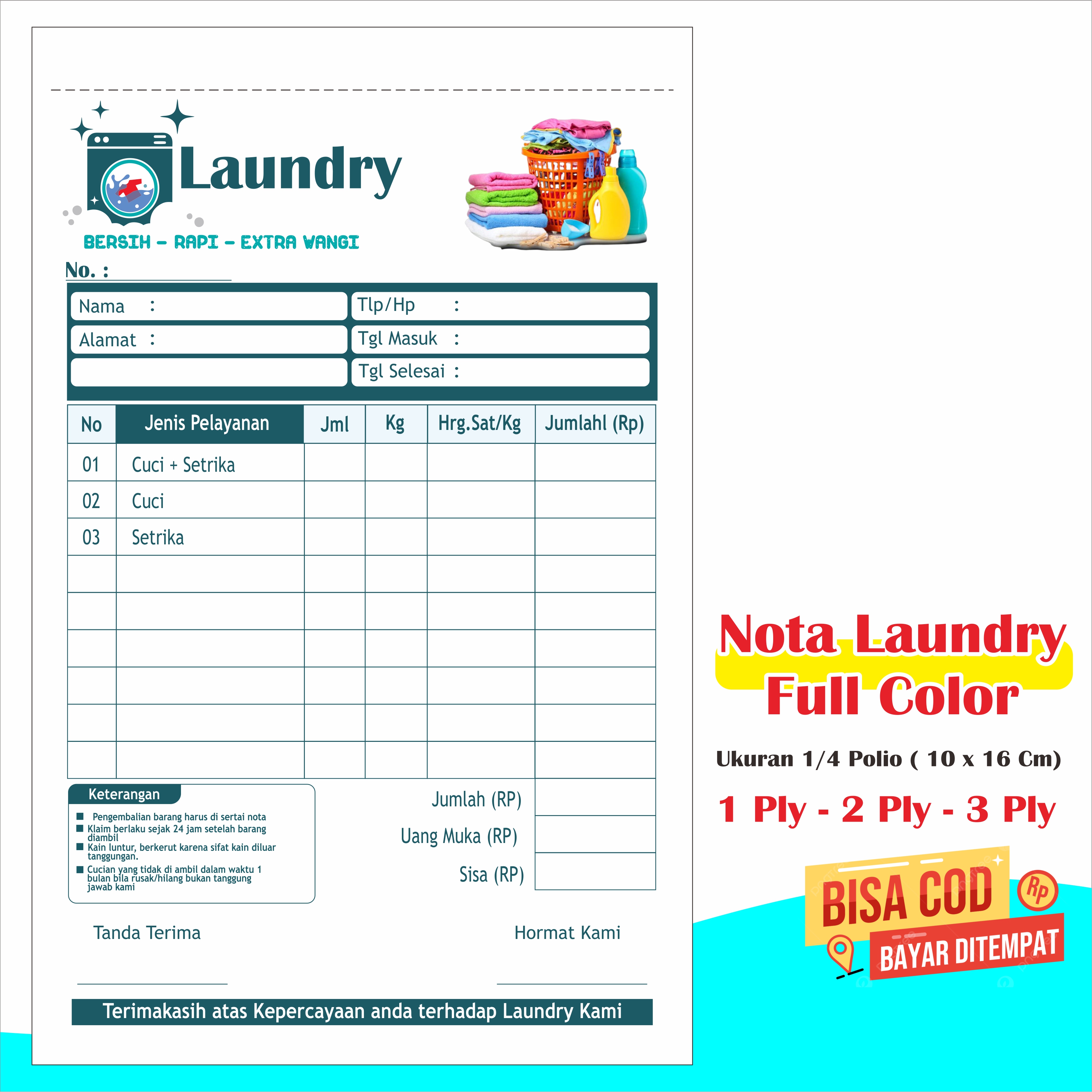 Buku Nota Laundry Full color nota laundry nota laundry 2 rangkap nota laundry 3 rangkap nota ...