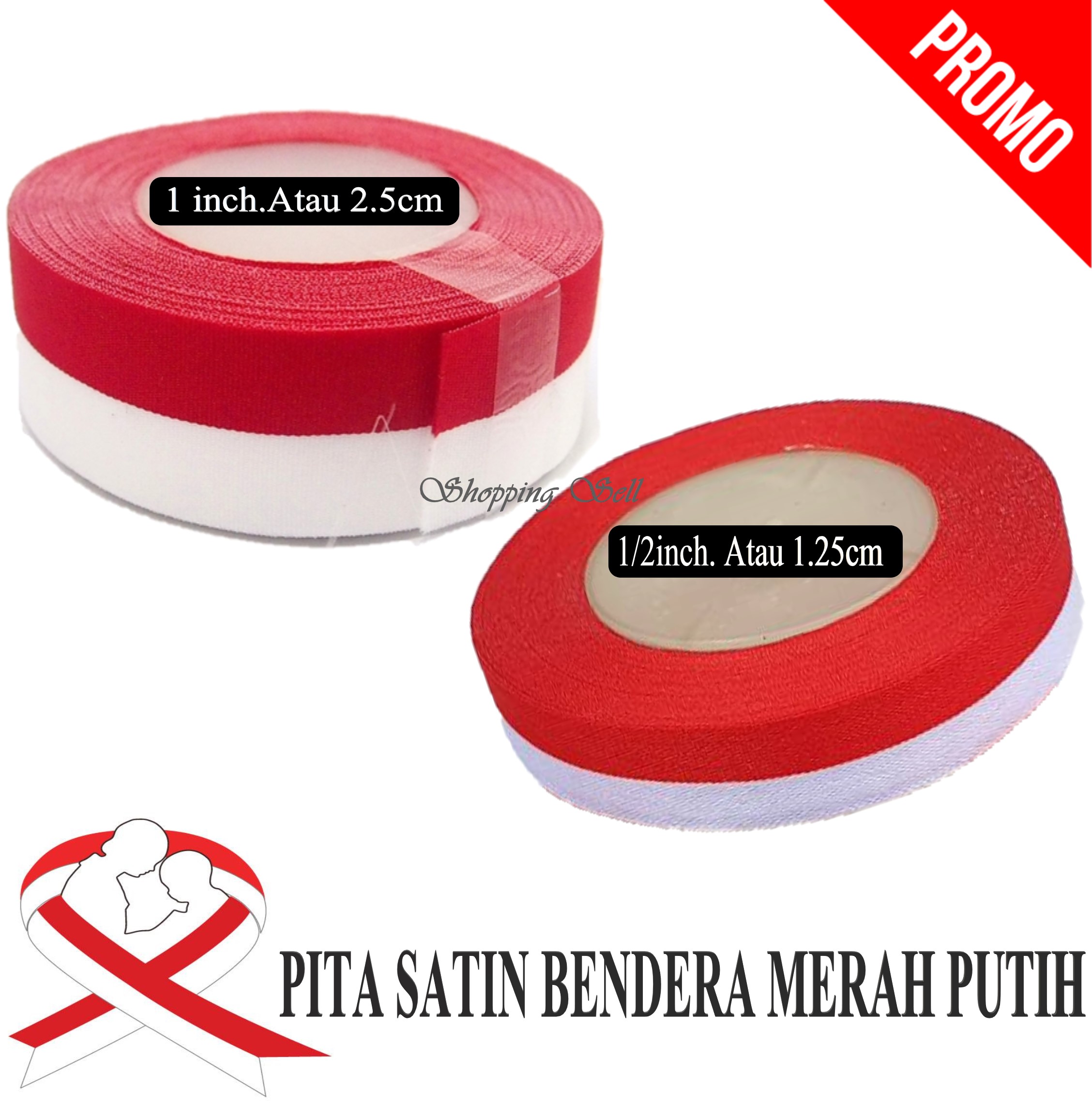 Pita Merah Putih ( 1/2inch. Lebar 1.25cm ) / ( 1inch. Lebar 2.5cm) / 1 ...