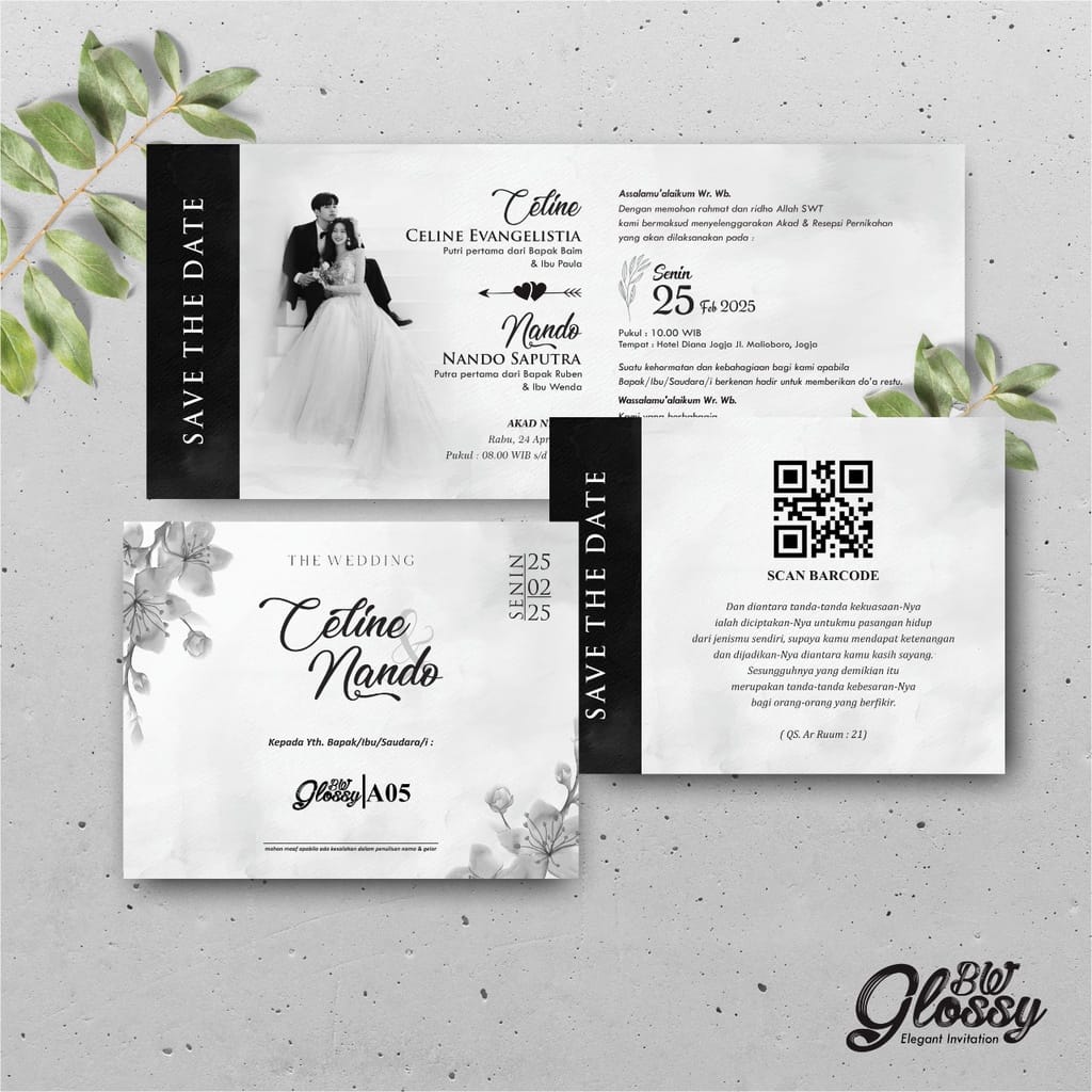 [50 pcs] Kartu Undangan Pernikahan Glossy Bw - Undangan Nikah Mewah BW ...