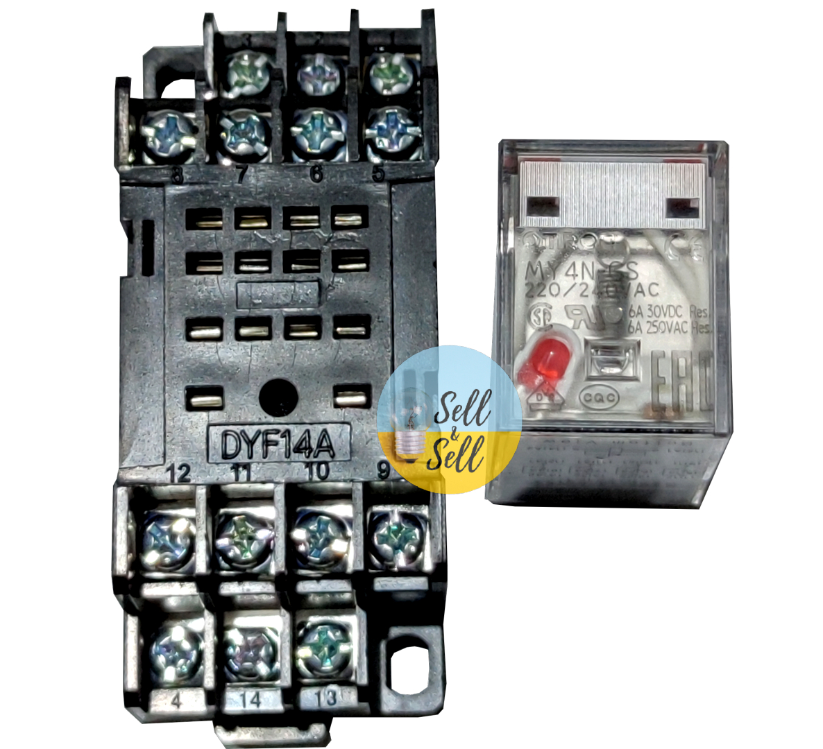 (1 SET) Relay MY4N-GS Omron 220VAC ORIGINAL + Socket / Relay Omron MY4NGS + Socket 14 Pin DYF14A ...