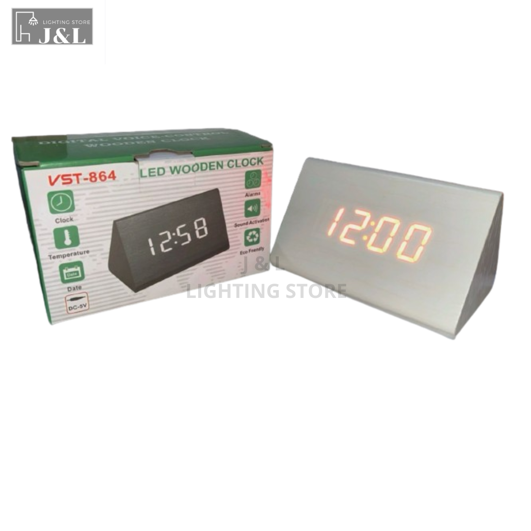 Jam Meja Kayu Digital LED Segitiga VST-864 LED WOODEN CLOCK | Lazada ...