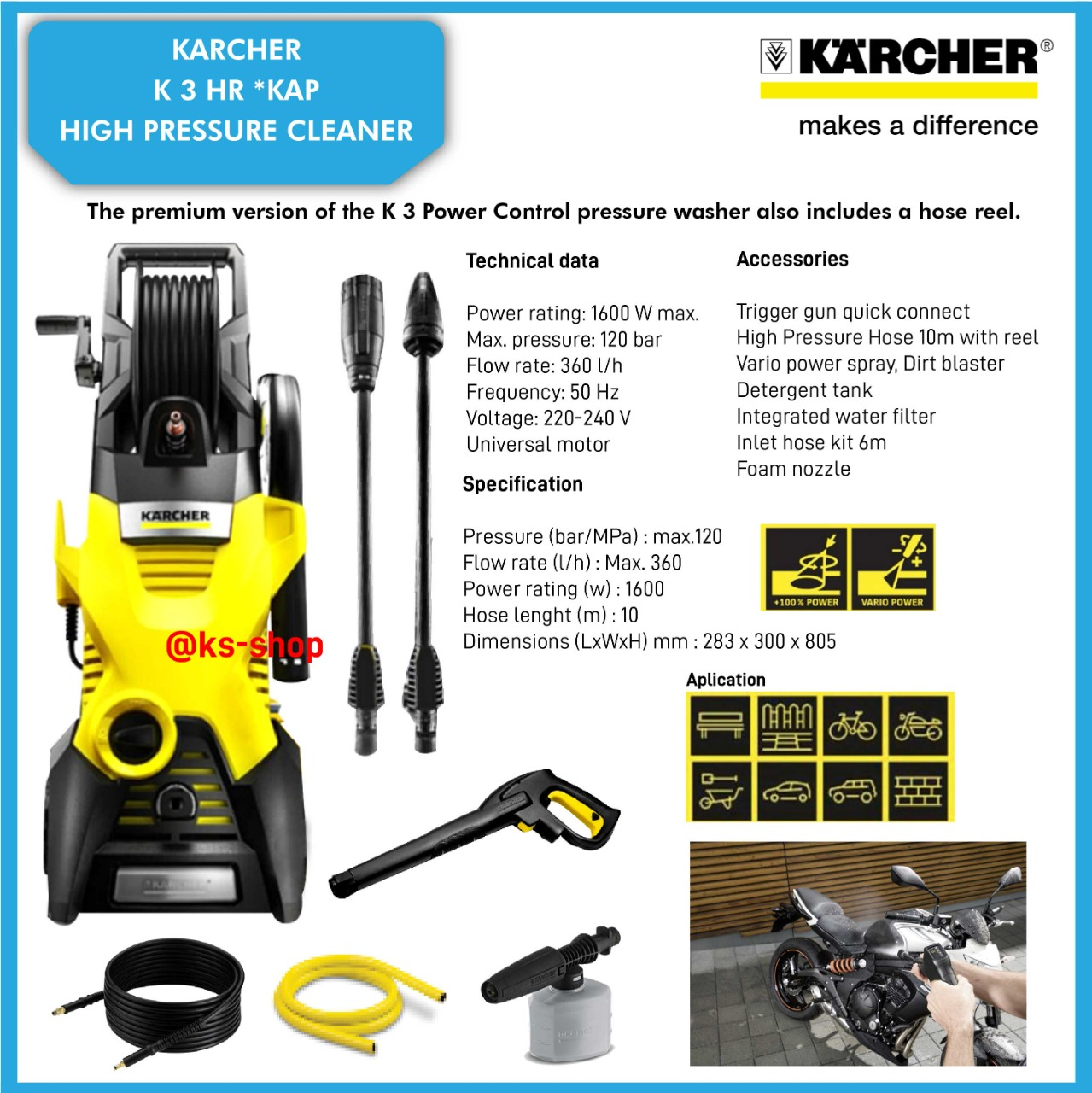 Karcher High Pressure Washer K 3 Plus HR *KAP 1600 Watt 120 Bar | KARCHER | K3 Plus HR High ...