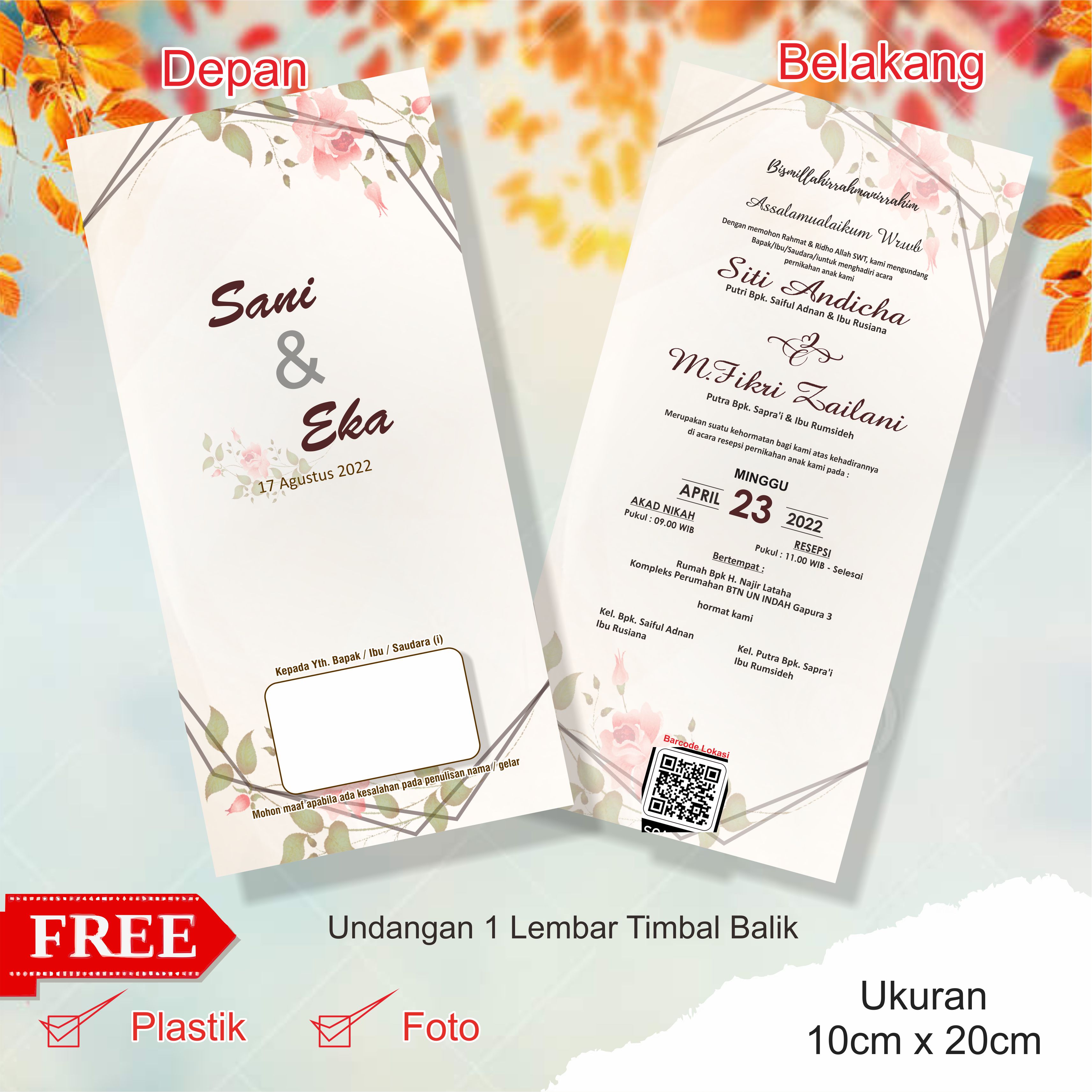 (50 PCS) undangan pernikahan 1 lembar timbal balik c | Lazada Indonesia