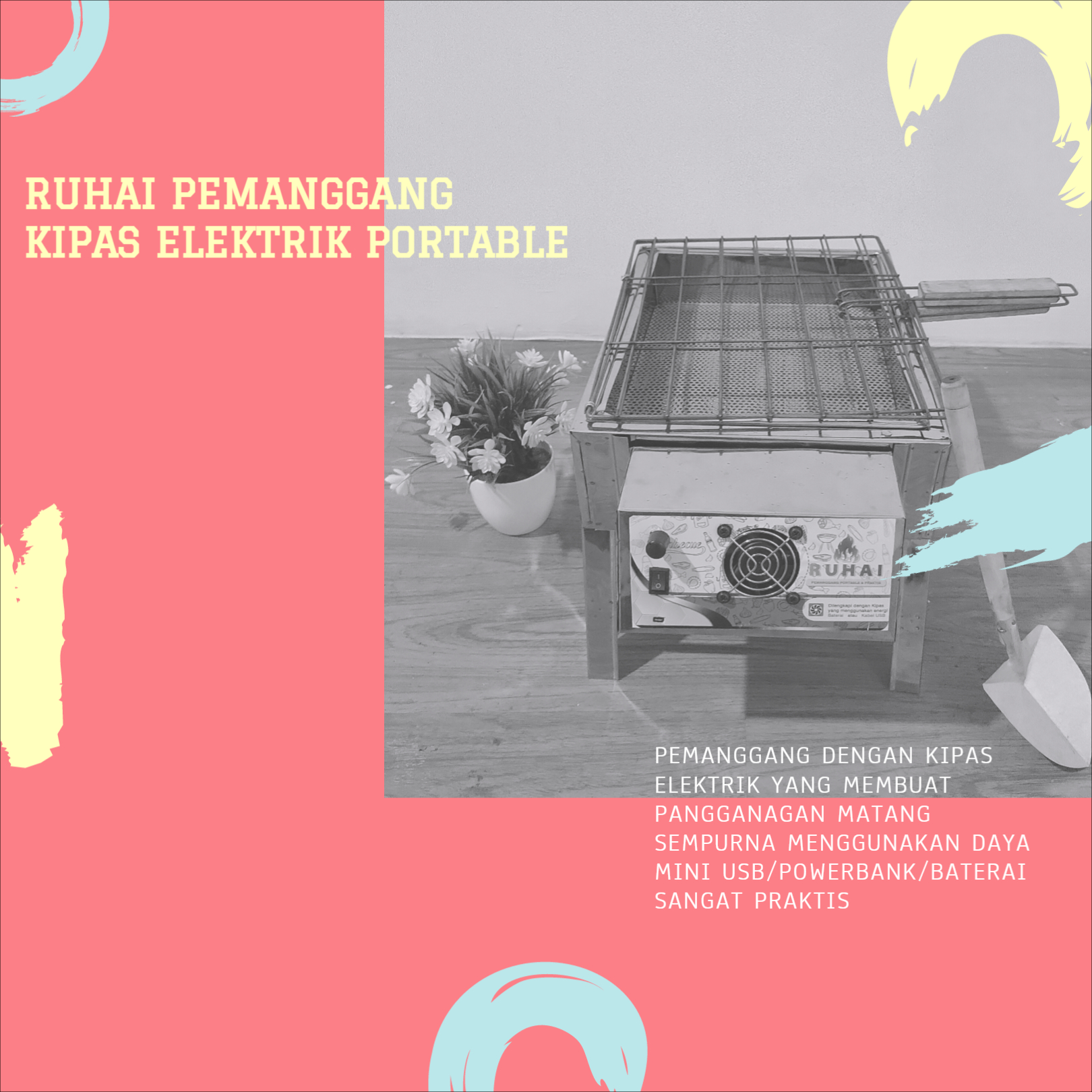 Ruhai Alat Pembakaran Panggangan Pemanggang Kipas Otomatis Baterai ...