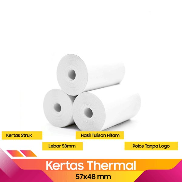 KERTAS THERMAL 58MM 57X48MM isi 5 ROLL KERTAS PRINTER THERMAL KERTAS ...