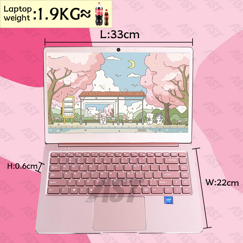 AST laptop pink baru slim 14 inch ram16g+512gb ssd Intel IPS Windows 11 ...