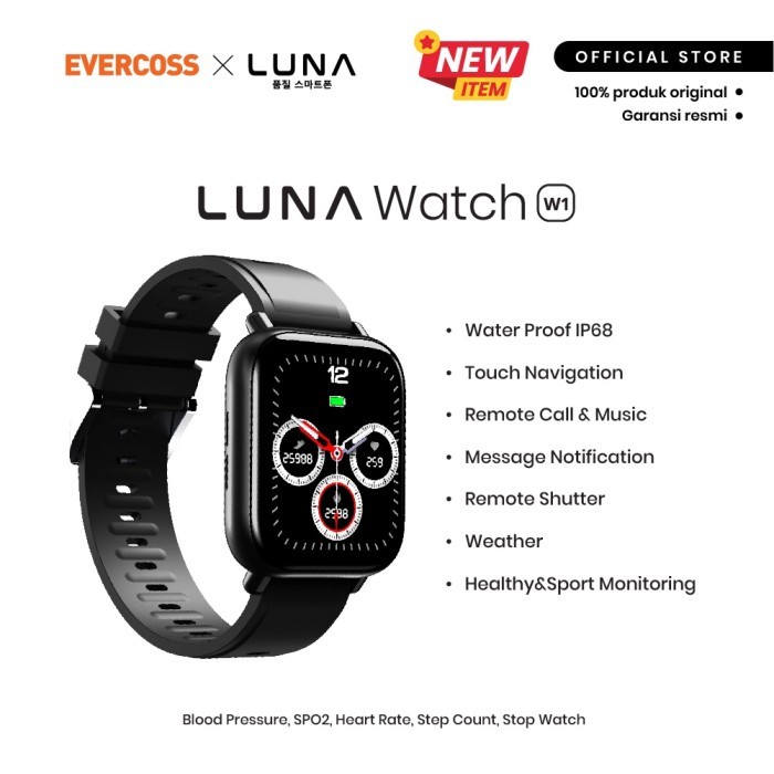Evercoss x Luna W1 smartwatch Ip68 garansi resmi | Lazada Indonesia