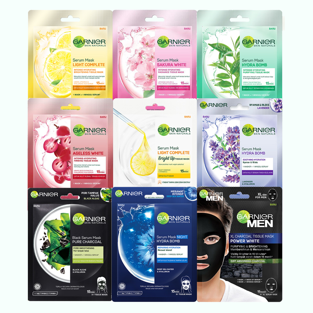 MASKER GARNIER SERUM SHEET MASK LENGKAP ALL VARIANT SKINCARE PILIHAN ...