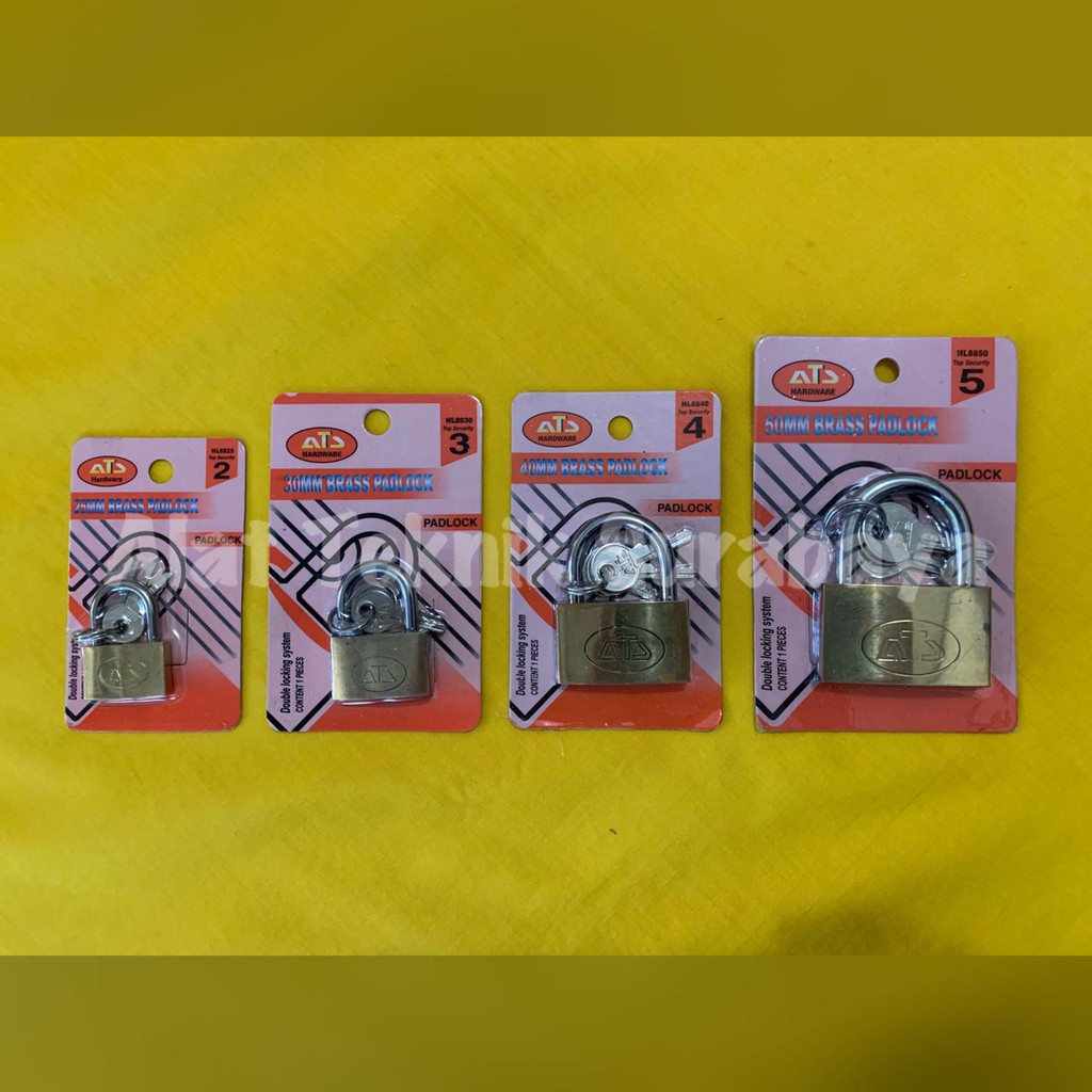 ISI 12 PCS GEMBOK KUNINGAN ATS 20 ; 25 ; 30 ; 40 ; 50 ; 60 MM BLISTER ...