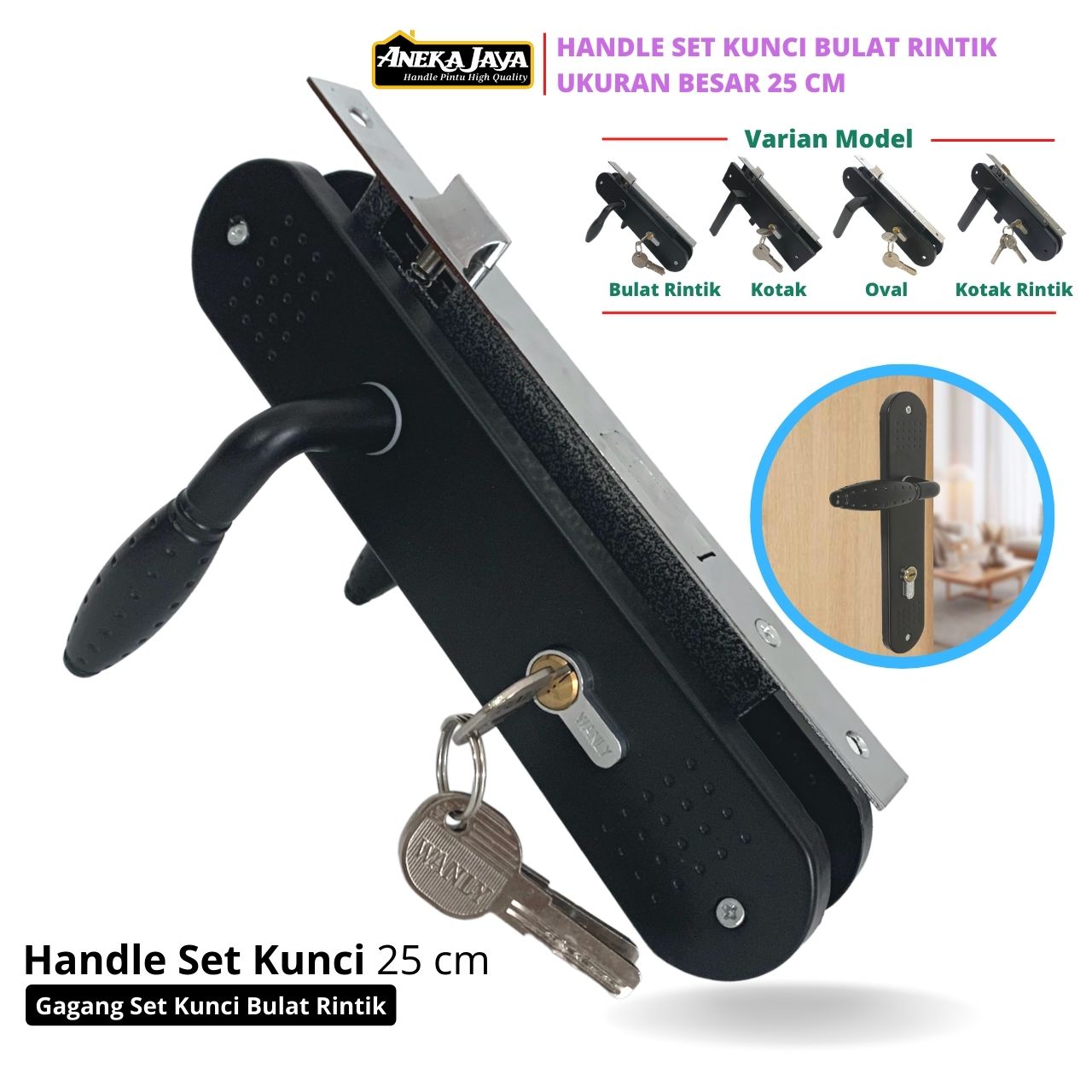 Handle Kunci Pintu Rumah Set BESAR 25 cm Hitam Minimalis Ukuran Gagang ...
