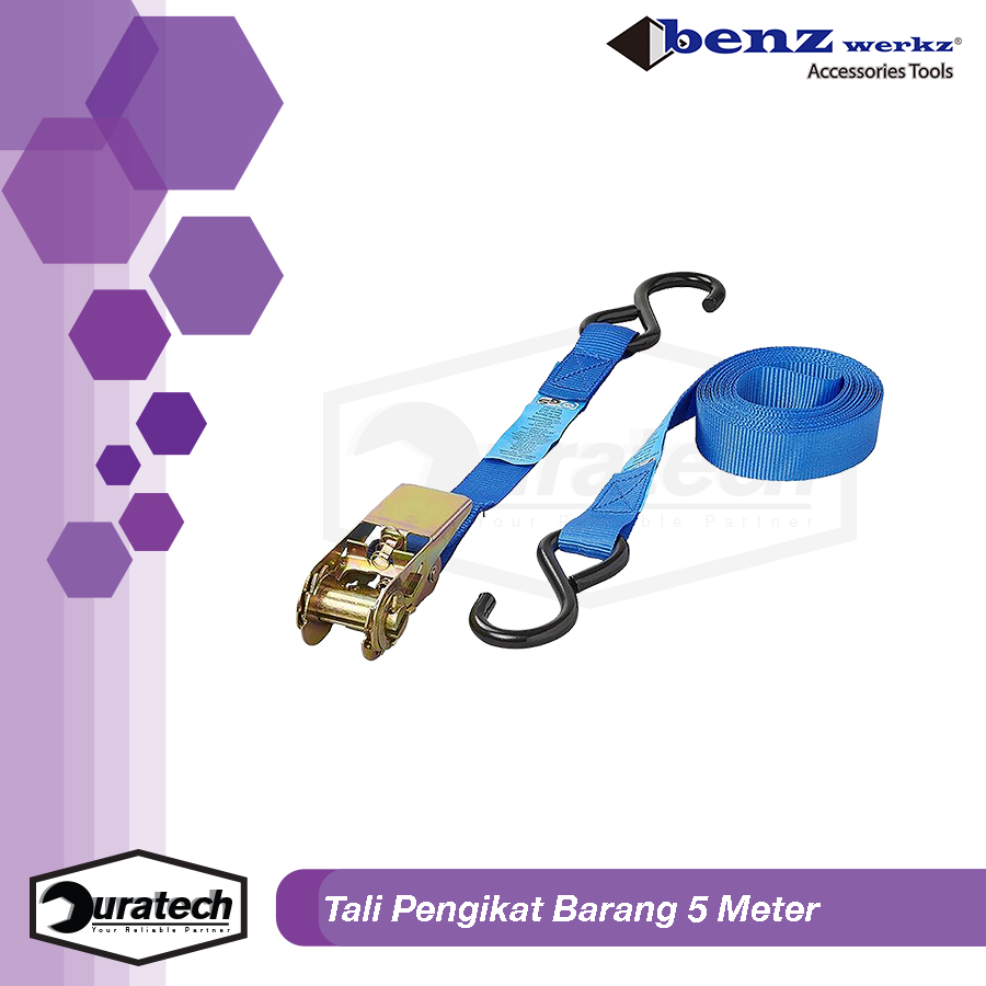 Ratchet tie down 1x5meter Benz Werkz / Tali pengikat barang motor ...